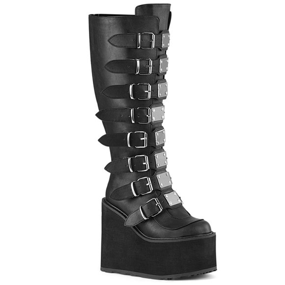 Demonia | Shoes | Wide Calf Trinity Swing Black Goth Platform Wedge ...